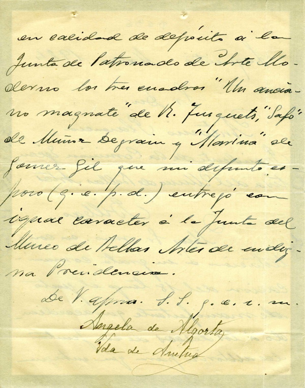 Marzo de 1924. Carta de Angela de Algorta a Antonio Plasencia ...