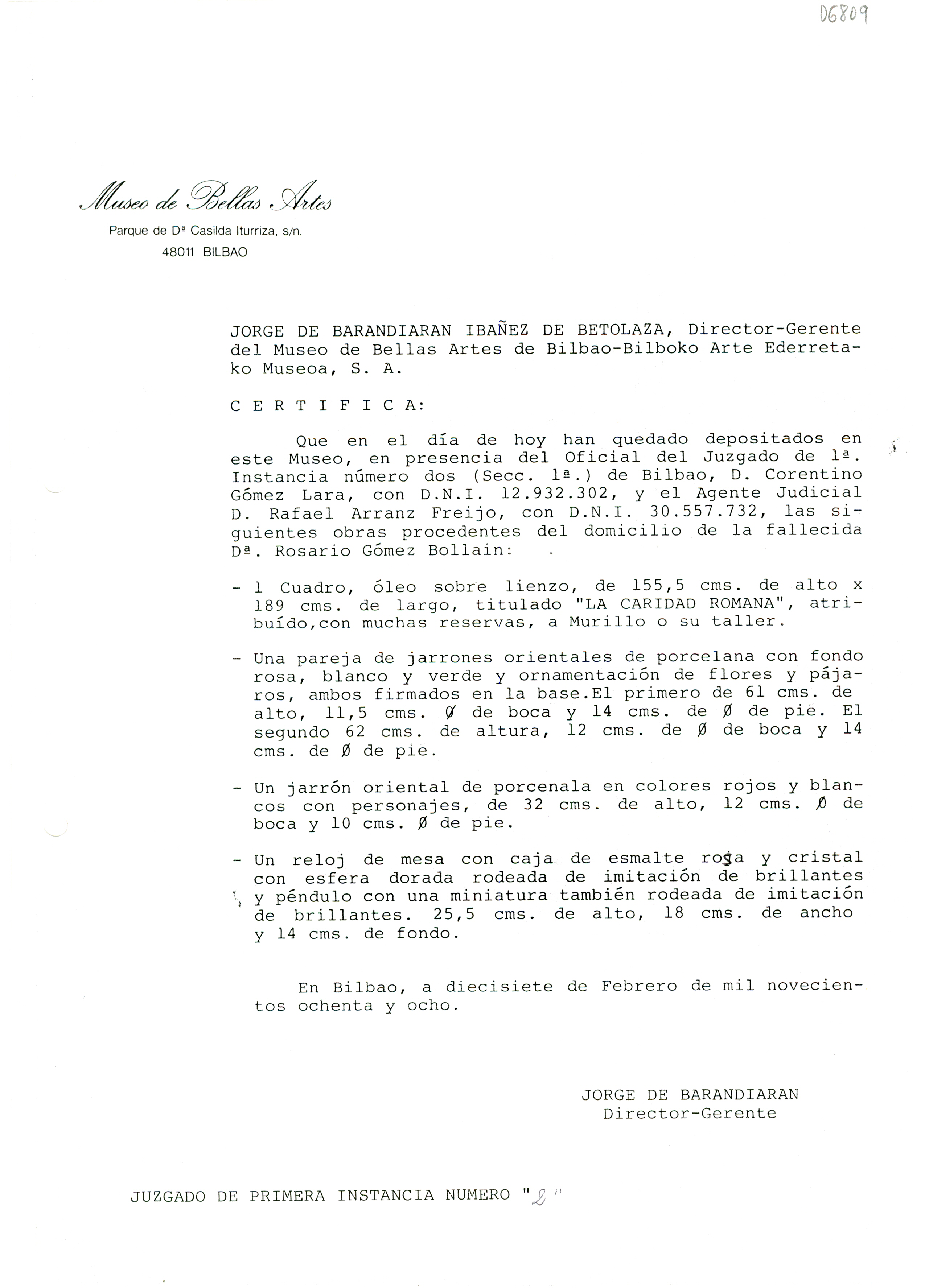 17 de Febrero de 1988. Jorge de Barandiarán, Director-Gerente del Museo ...