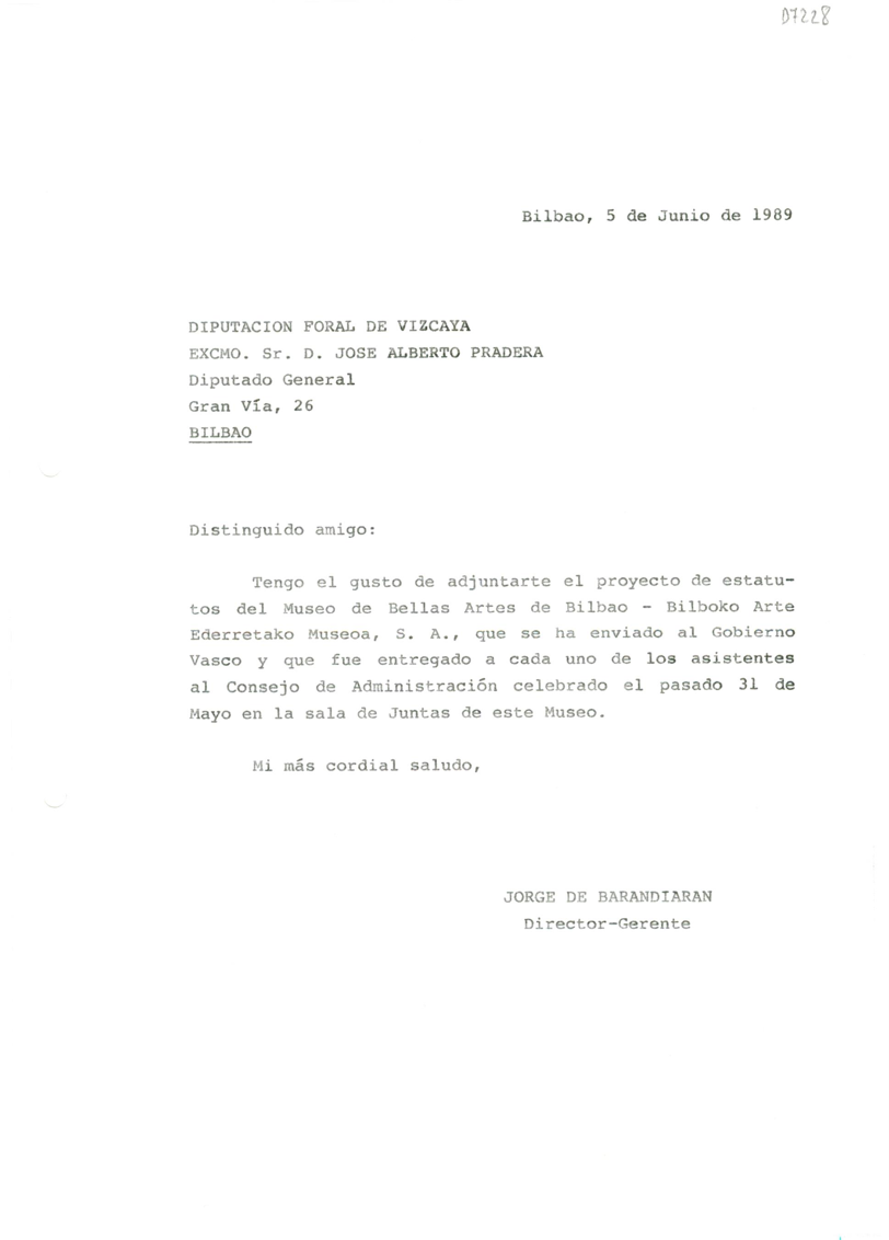 5 de Junio de 1989. Jorge de Barandiarán, Director-Gerente del Museo de ...