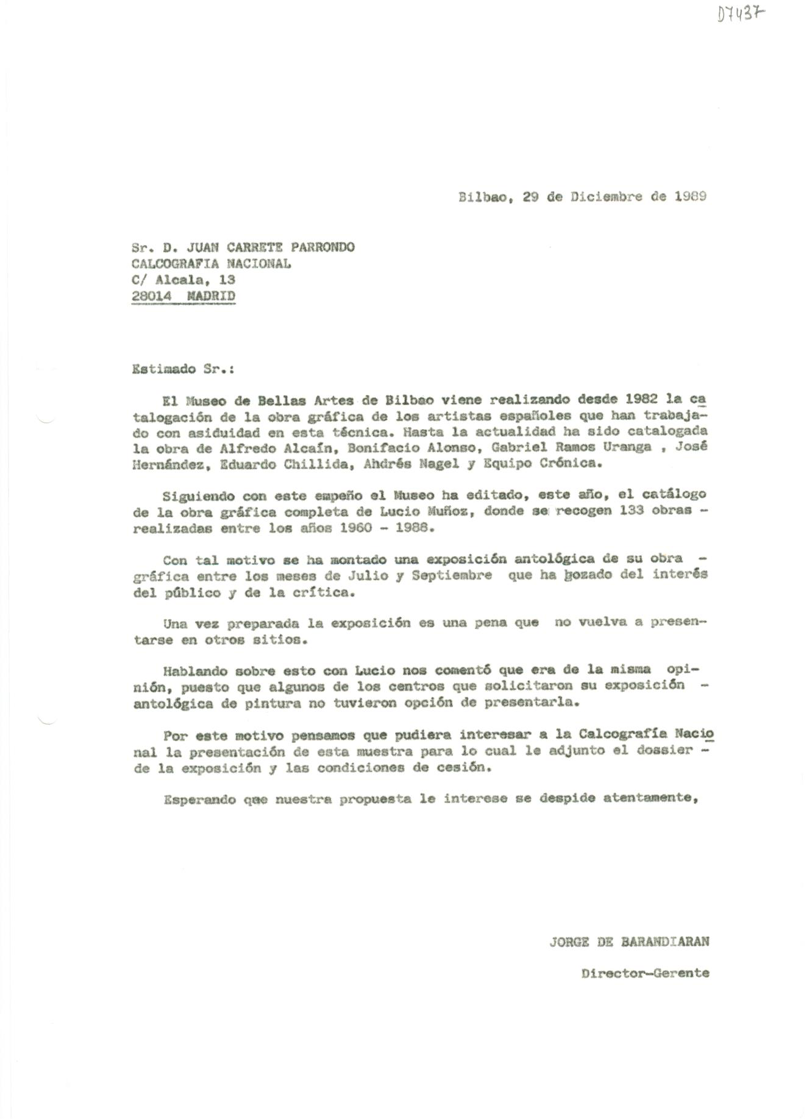 29 de Diciembre de 1989. Jorge de Barandiarán, Director-Gerente del ...