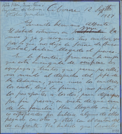 Ciboure, Francia, 12 de septiembre de 1927. Carta manuscrita de José ...