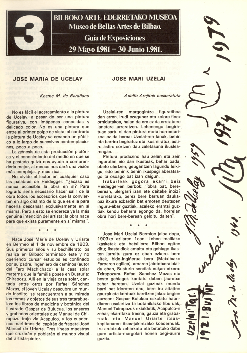 Jose Maria de Ucelay [Folleto] = Jose Mari Uzelai - Bilbao Museoa