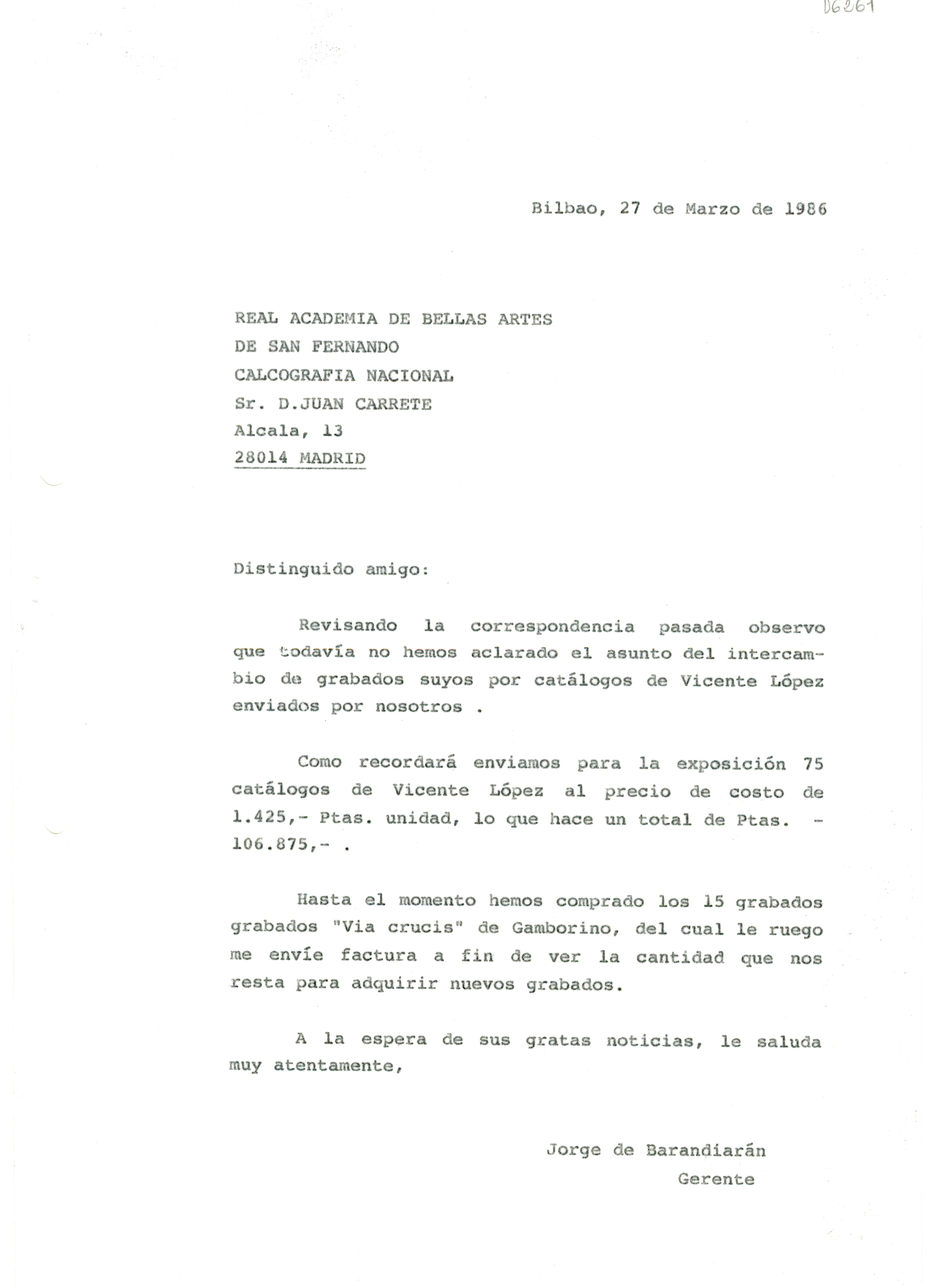 27 de Marzo de 1986. Jorge de Barandiarán, Gerente del Museo de Bellas ...