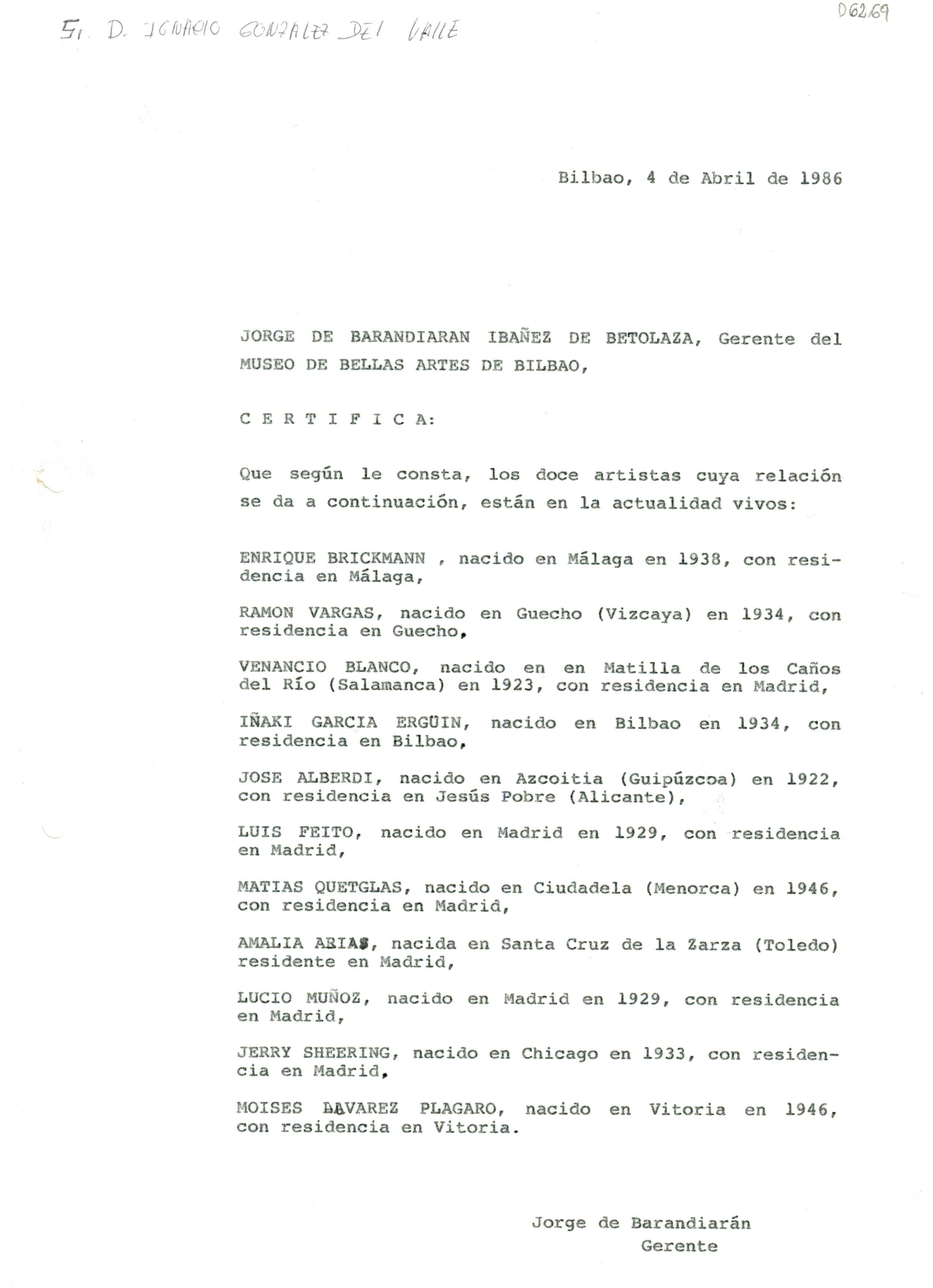 4 de Abril de 1986. Jorge de Barandiarán, Gerente del Museo de Bellas ...
