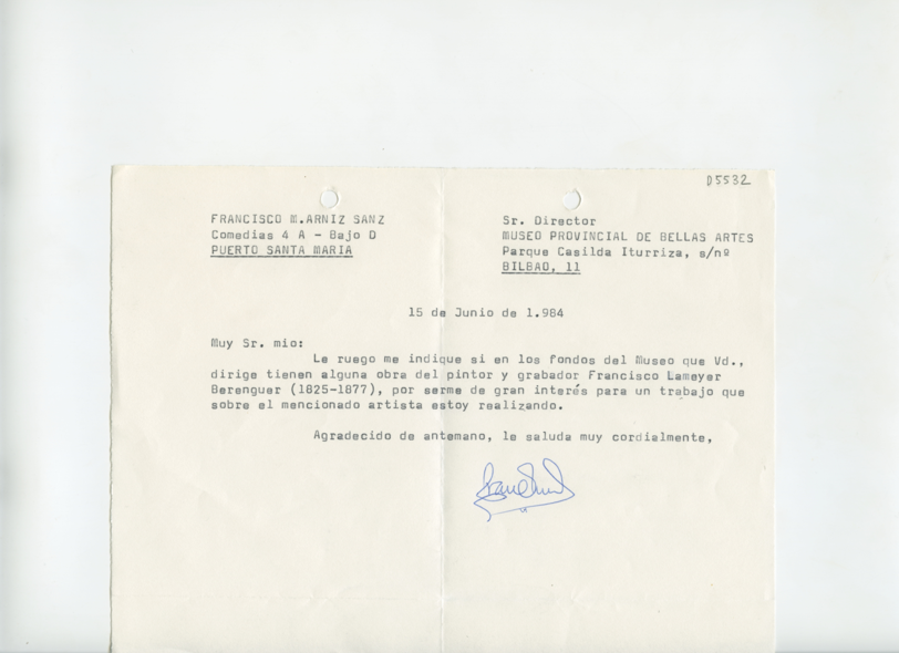 15 de Junio de 1984. Francisco M. Arnaiz Sanz solicitando si en los ...