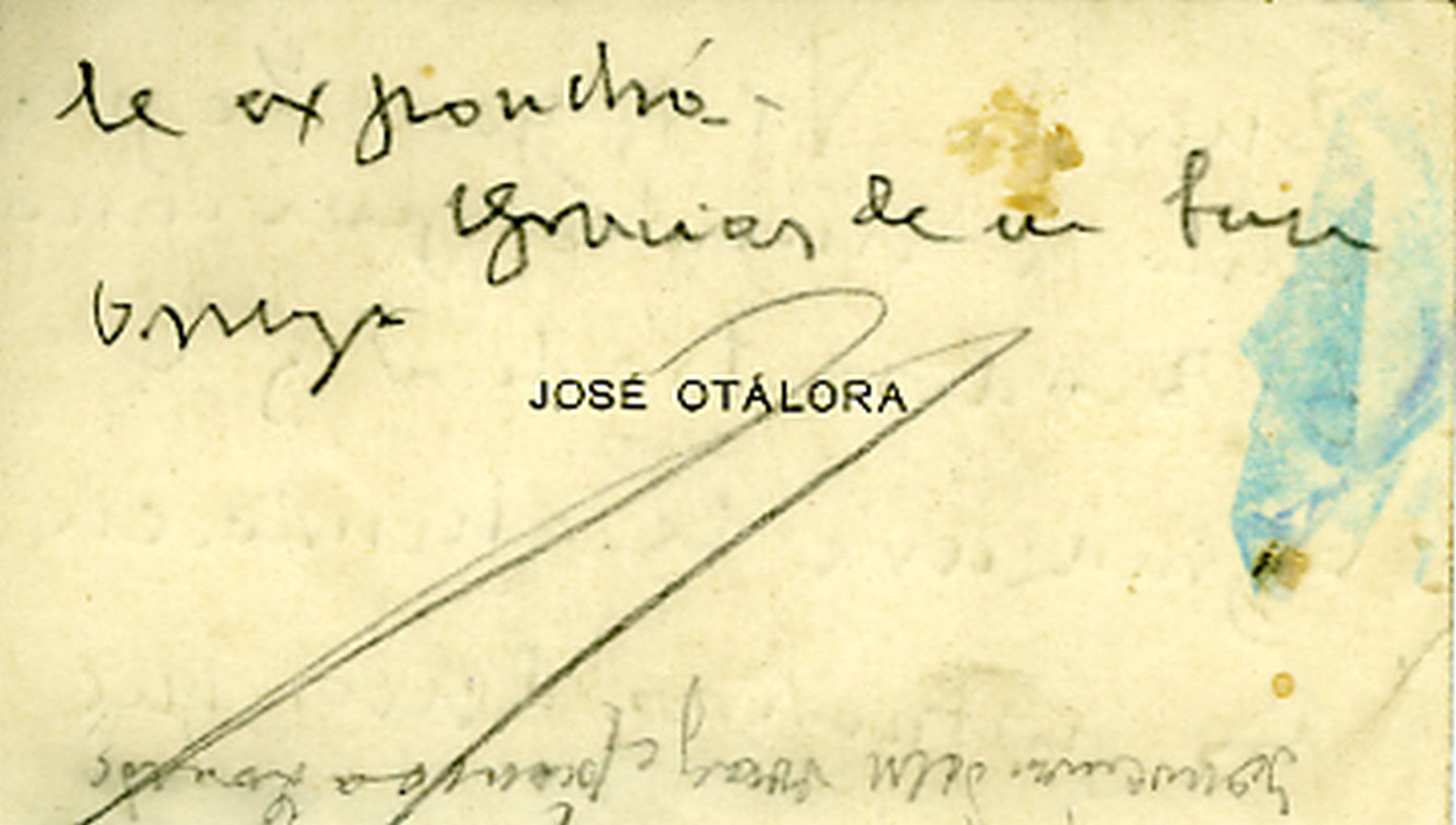 S.l., s.f. Tarjeta de visita de José Otalora a Pablo Uranga ...