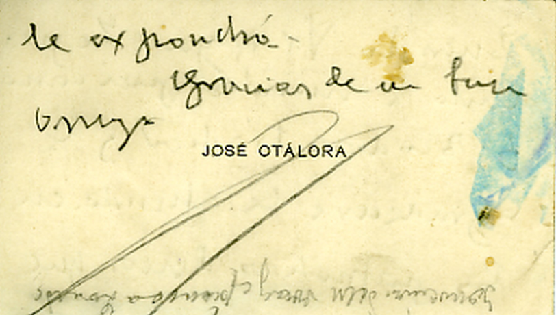 S.l., s.f. Tarjeta de visita de José Otalora a Pablo Uranga ...
