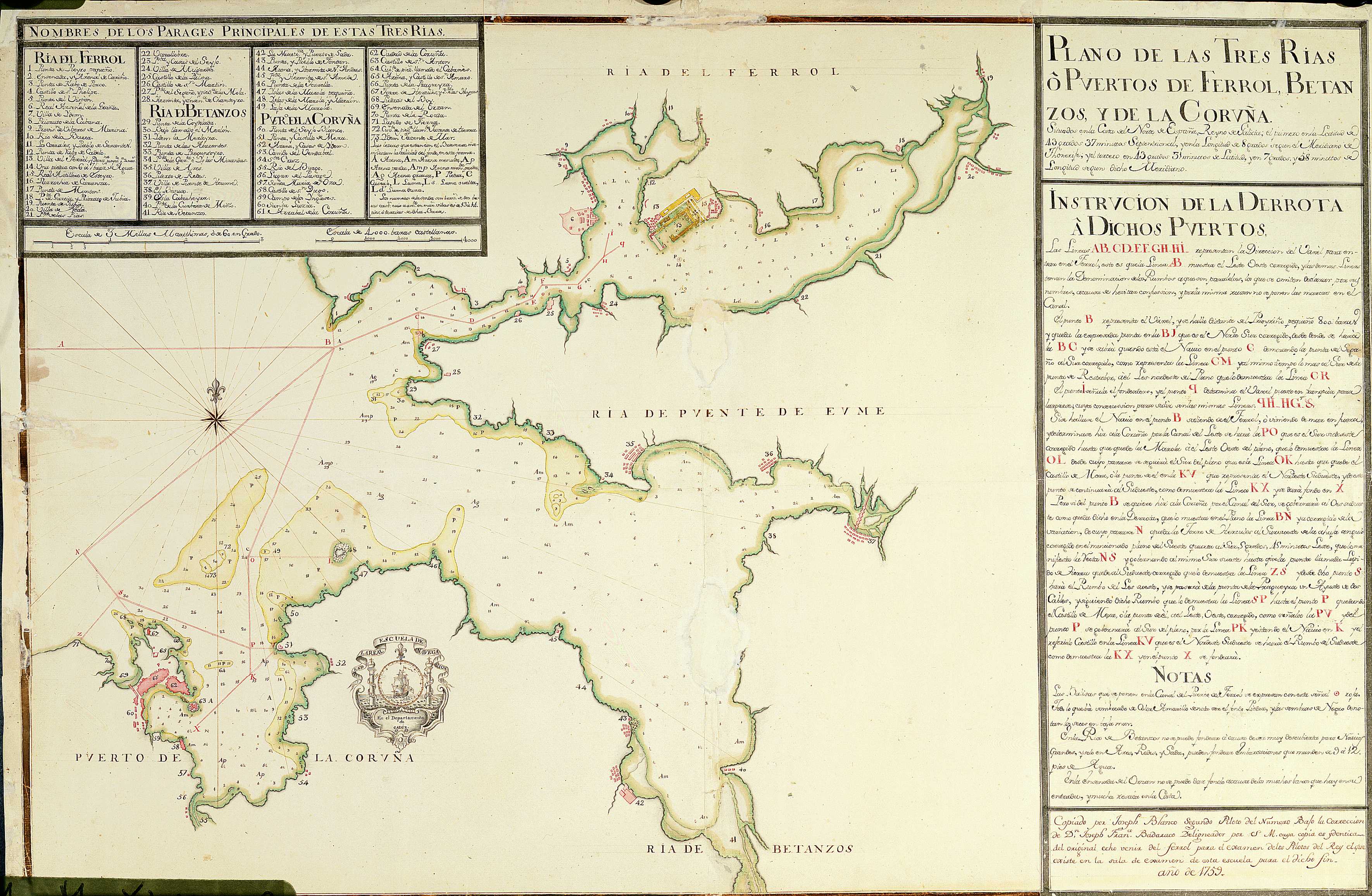 Plano de las Tres Rías o Puertos de Ferrol, Betanzos y de la Coruña ...